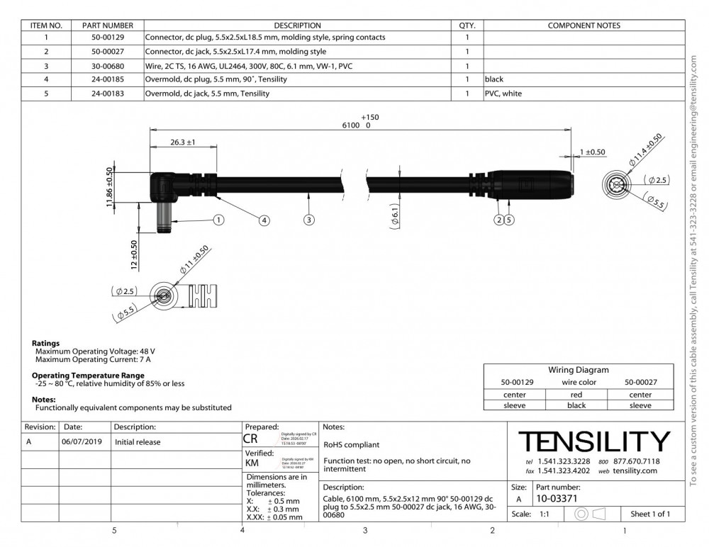 Tensility International 10-03371 cable assembly product drawing