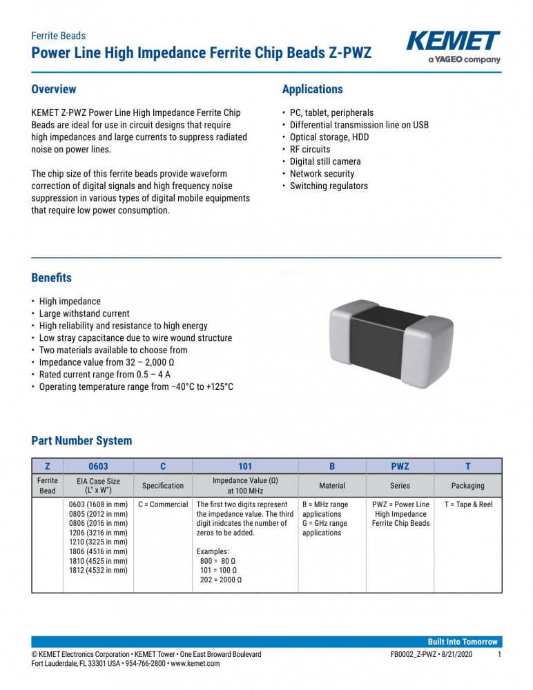 KEMET Z-PWZ datasheet page 1