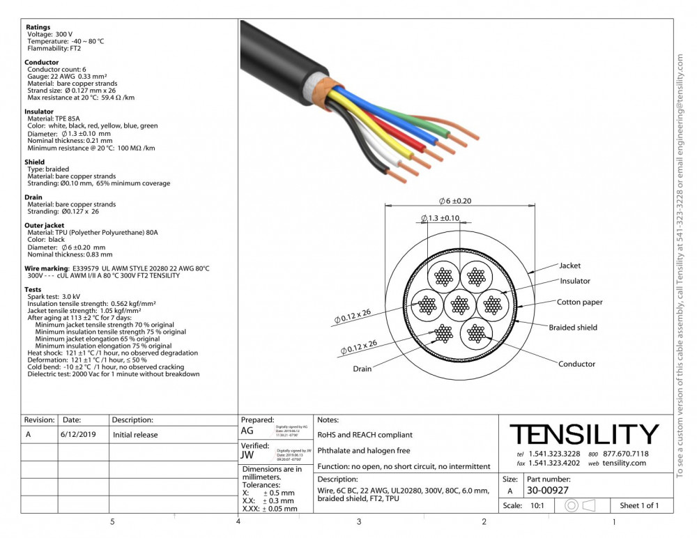 Tensility International 30-00927 cable product specification sheet