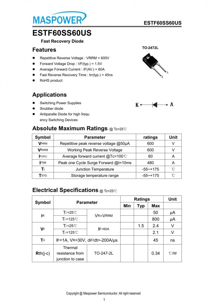 ESTF60SS60US datasheet page 1