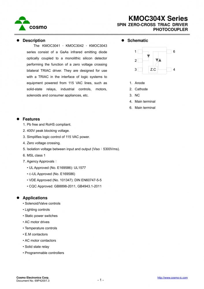 KMOC3043S datasheet page 1