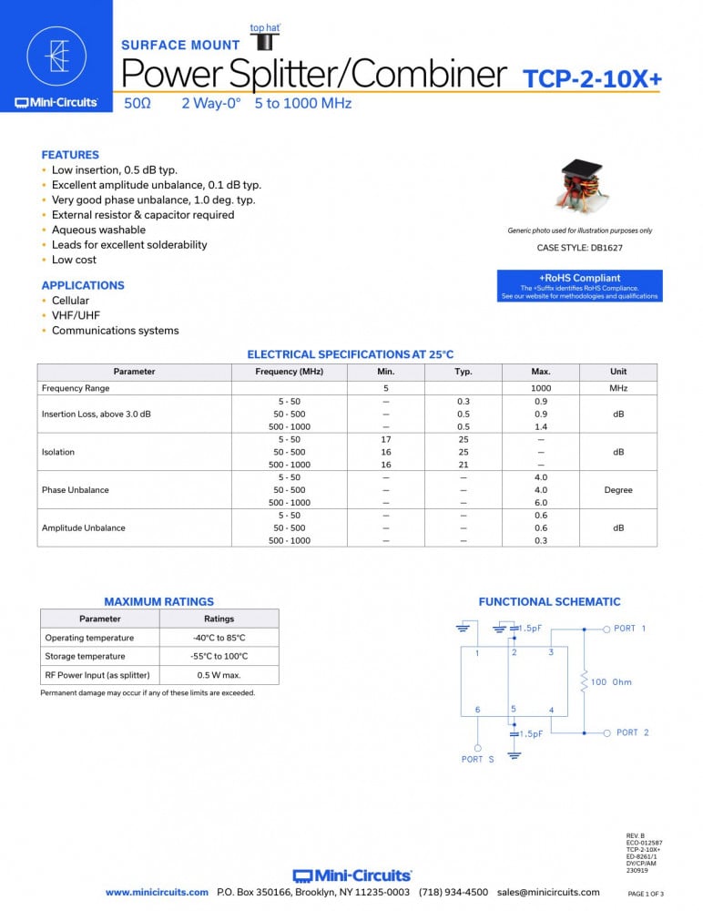 TCP-2-10X+ datasheet page 1