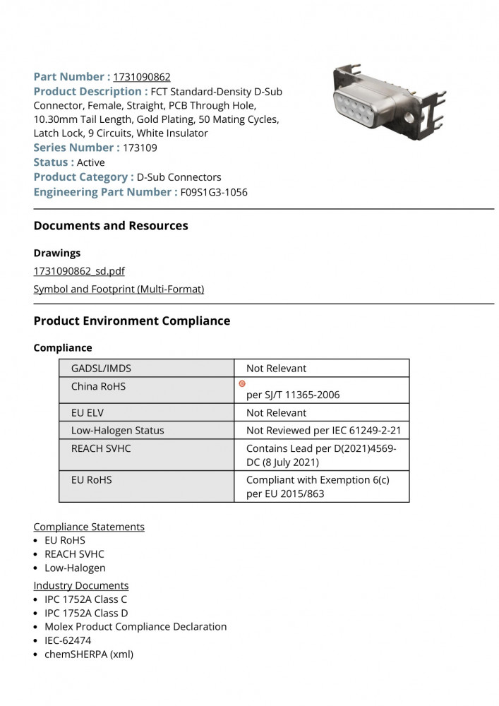 MOLEX 1731090862 technical drawing, page 1