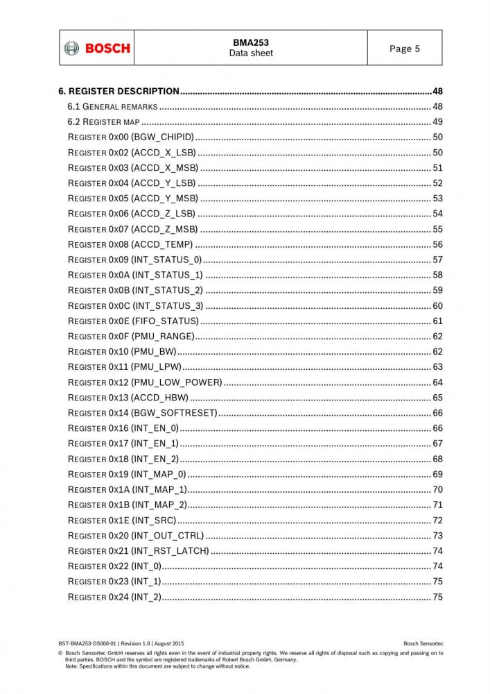BMA253 datasheet page 5
