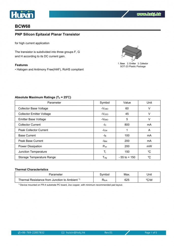 BCW68 datasheet page 1