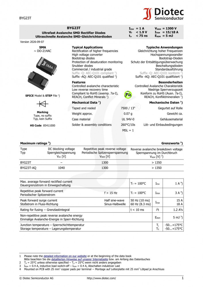BYG23T-AQ technical document page 1