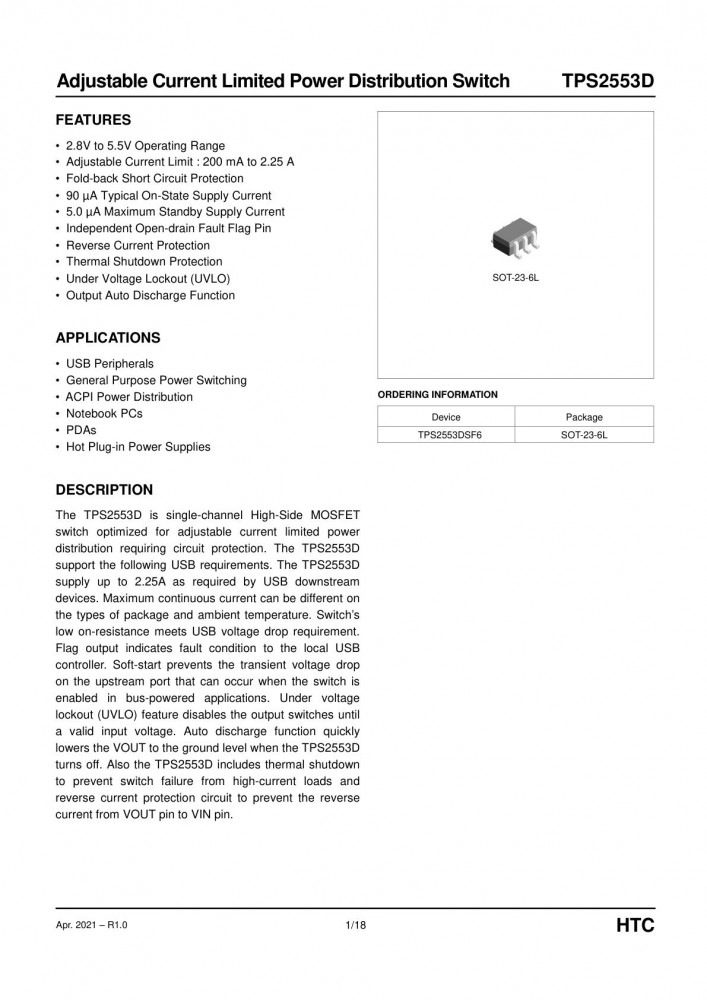 TPS2553DSF6 datasheet page 1