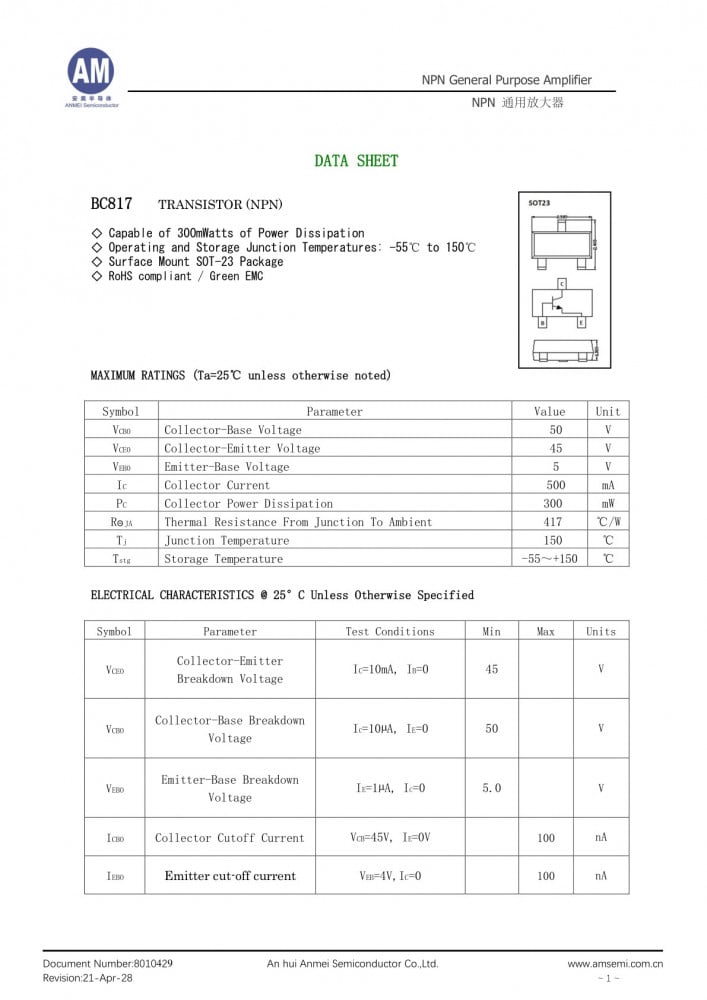 BC817-40W datasheet page 1