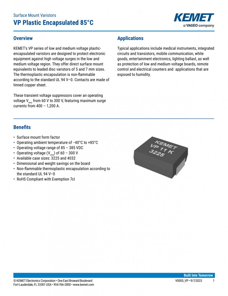 KEMET VP series technical document page 1