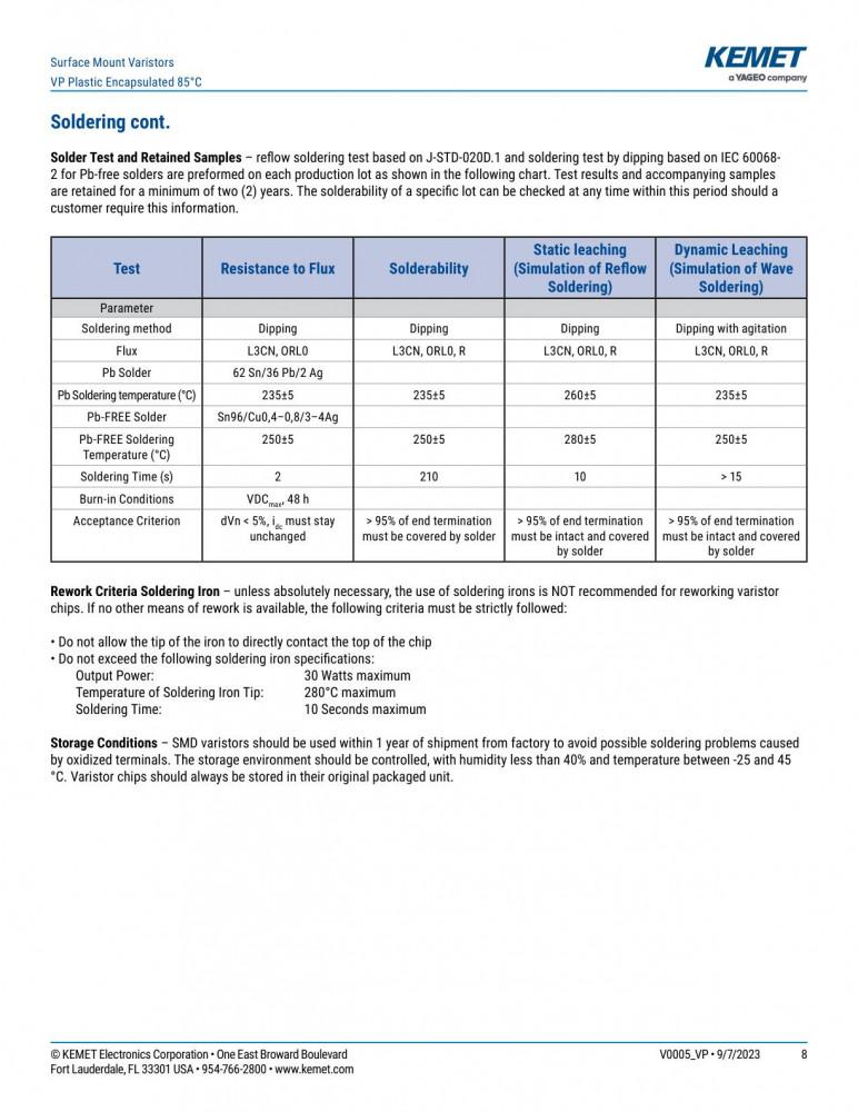 KEMET VP series technical document page 8