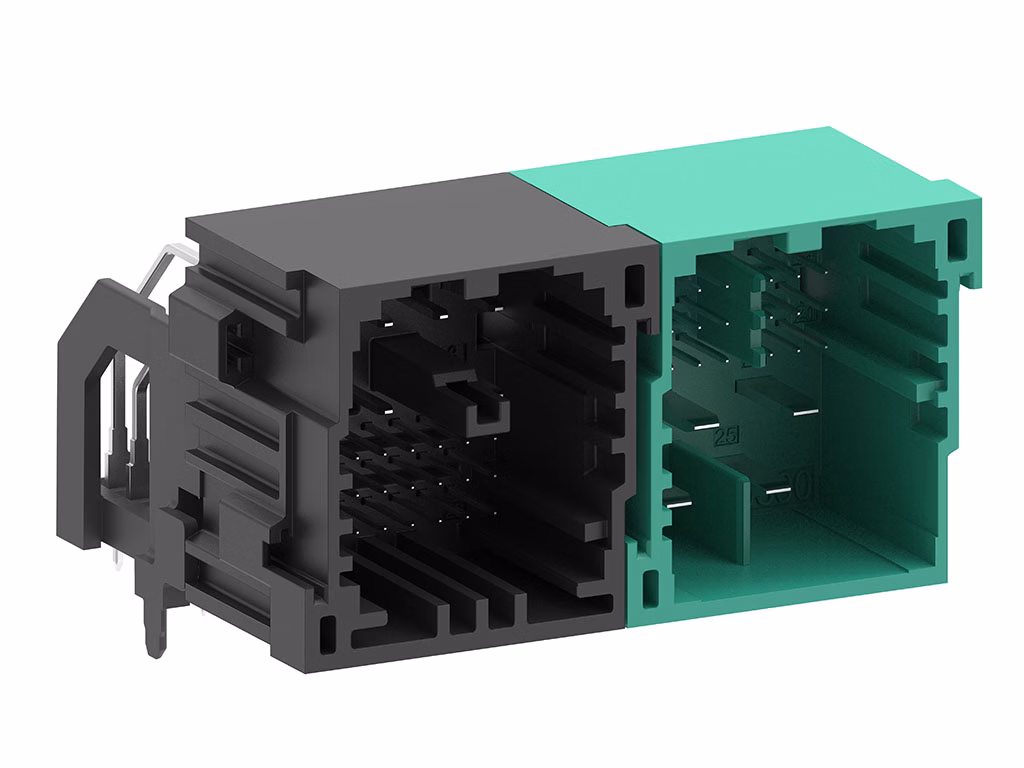 stAK50h 3 Bay Right-Angle Hybrid Header, 84 Circuits, Bay 1: 28 Circuits/Key 1/Dark Gray; Bay 2: 28 Circuits/Key 2/Green; Bay 3: 28 Circuits/Key 3/Gray; Tray
