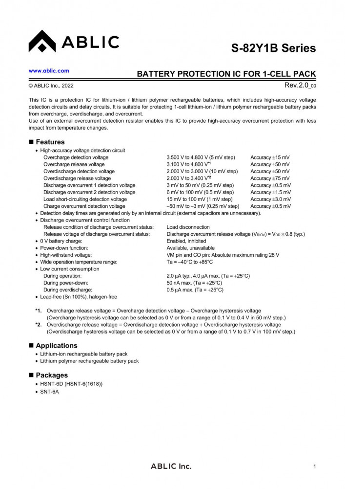 S-82Y1B datasheet page 1