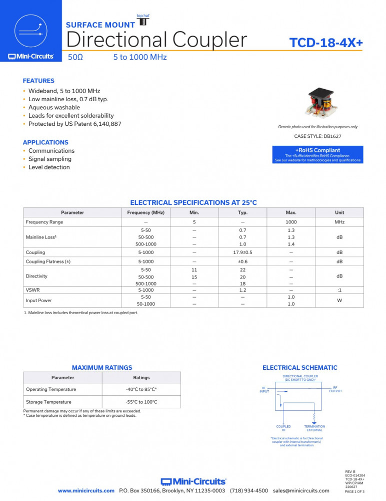 TCD-18-4X+ datasheet page 1