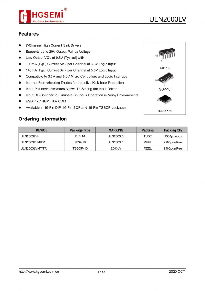 ULN2003LVM/TR datasheet page 1