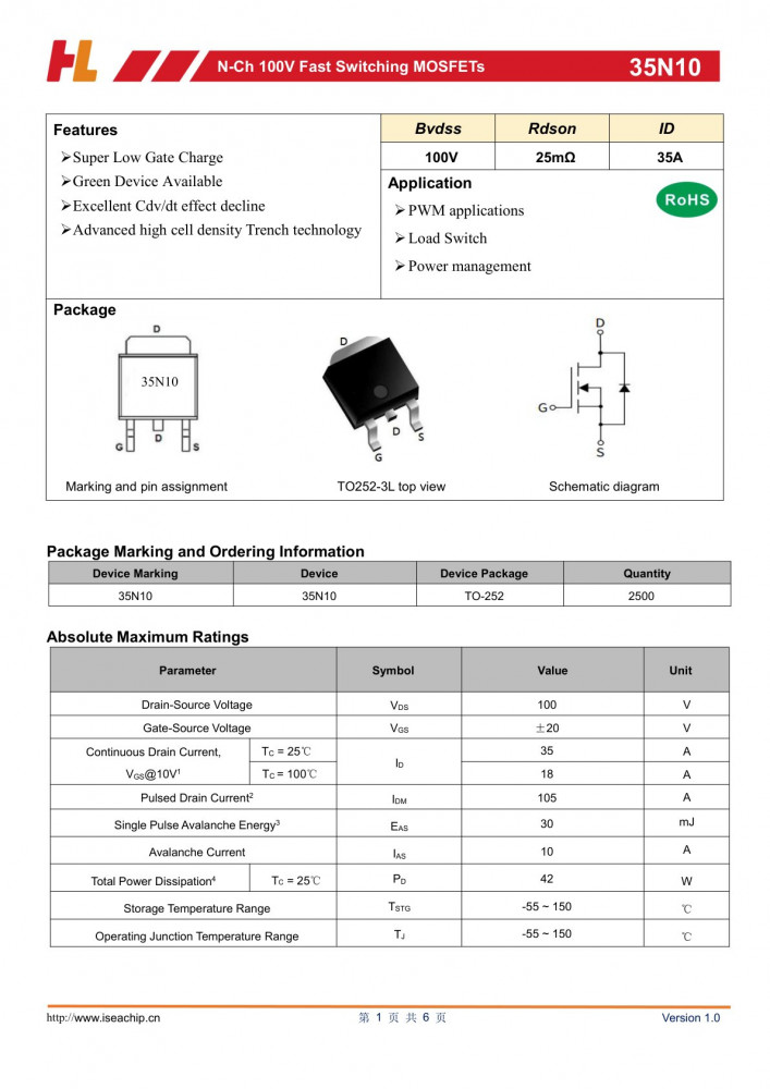 HL 35N10 datasheet page 1
