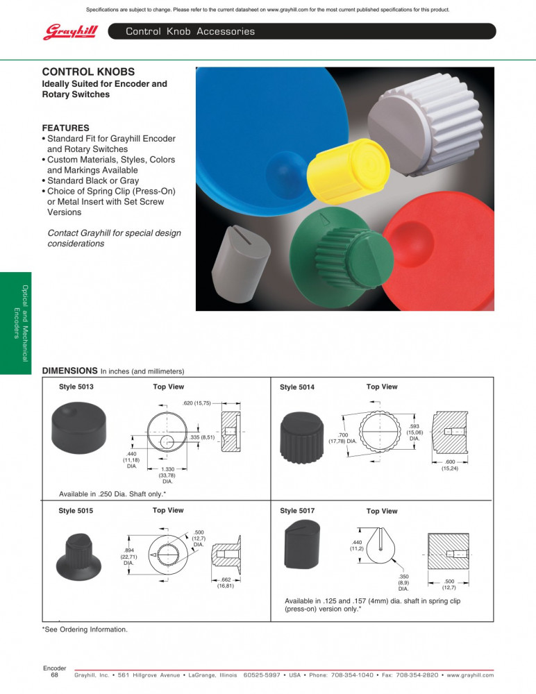 Grayhill control knob technical document page 1