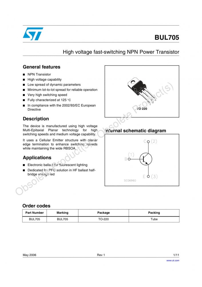 BUL705 datasheet page 1