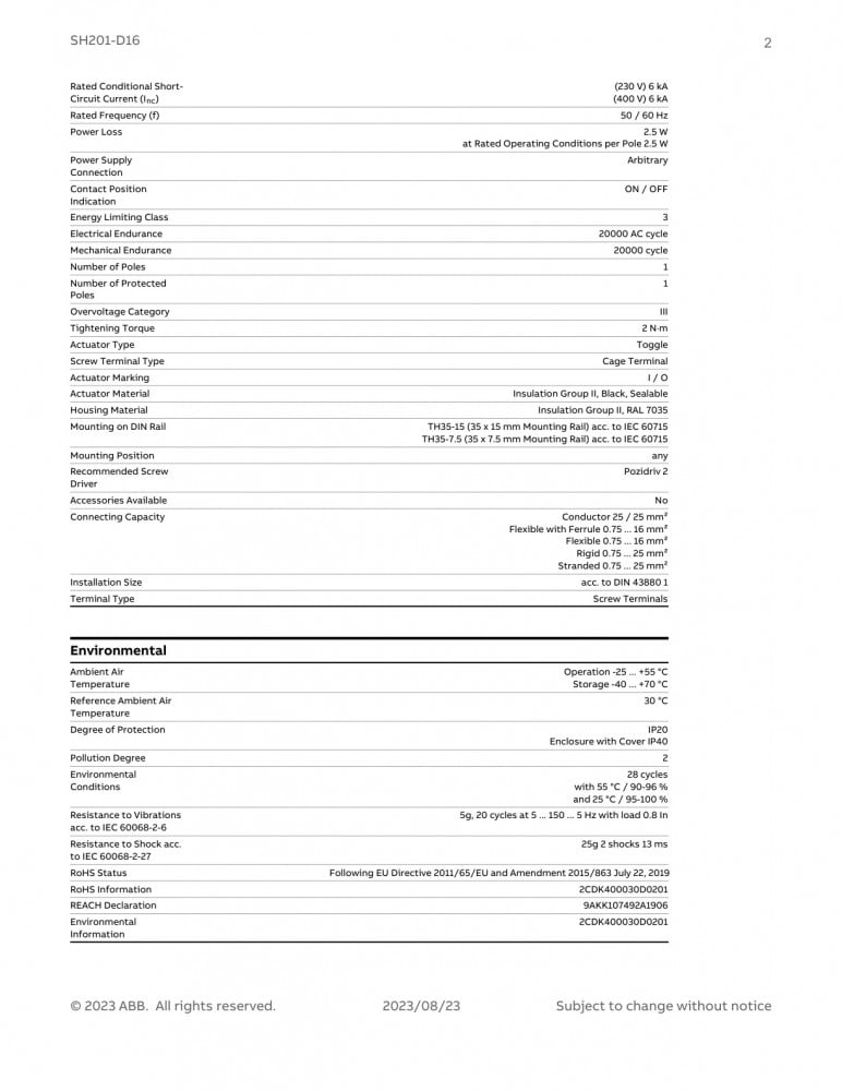 SH201-D16 technical document page 2