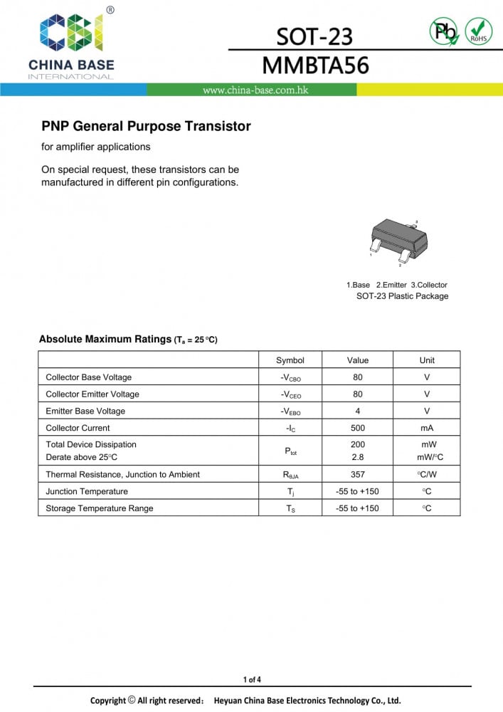 MMBTA56 datasheet page 1