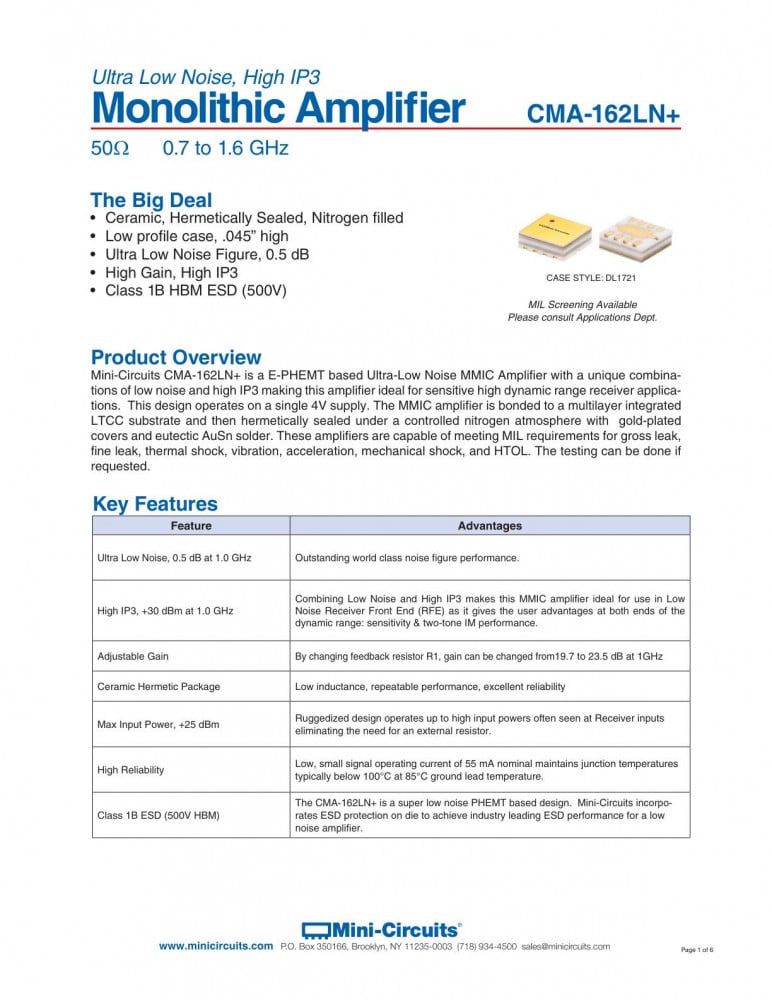 CMA-162LN+ datasheet page 1