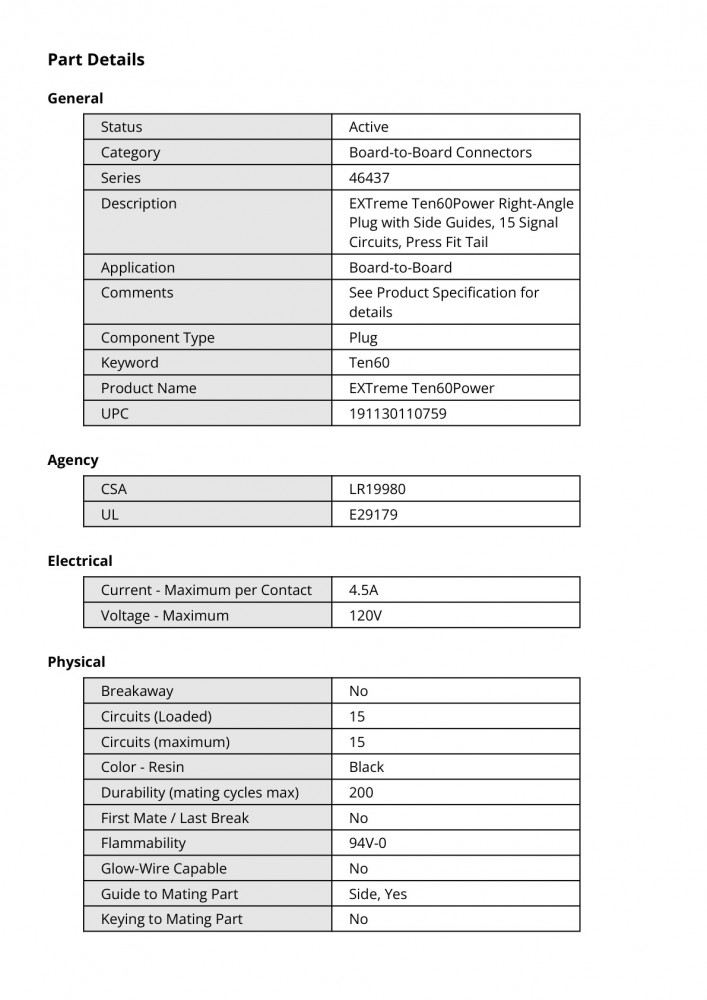 Technical document page 2 for the connector