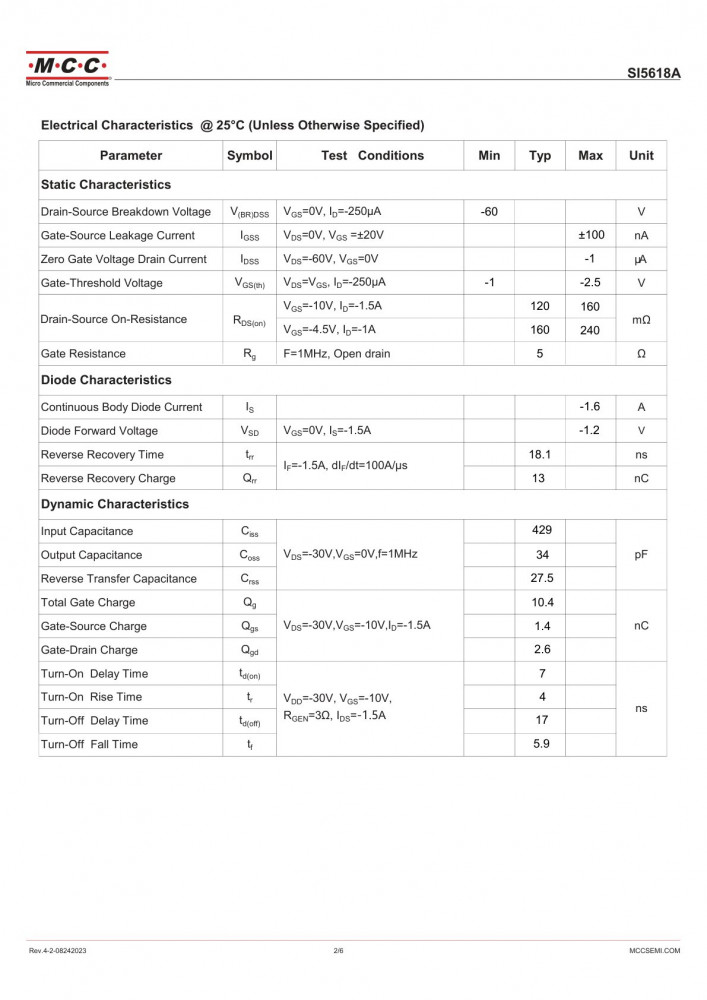 SI5618A-TP datasheet page 2