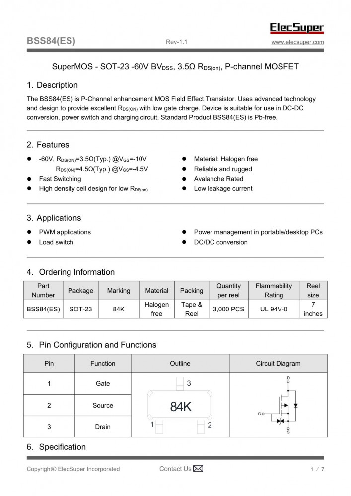BSS84(ES) datasheet page 1