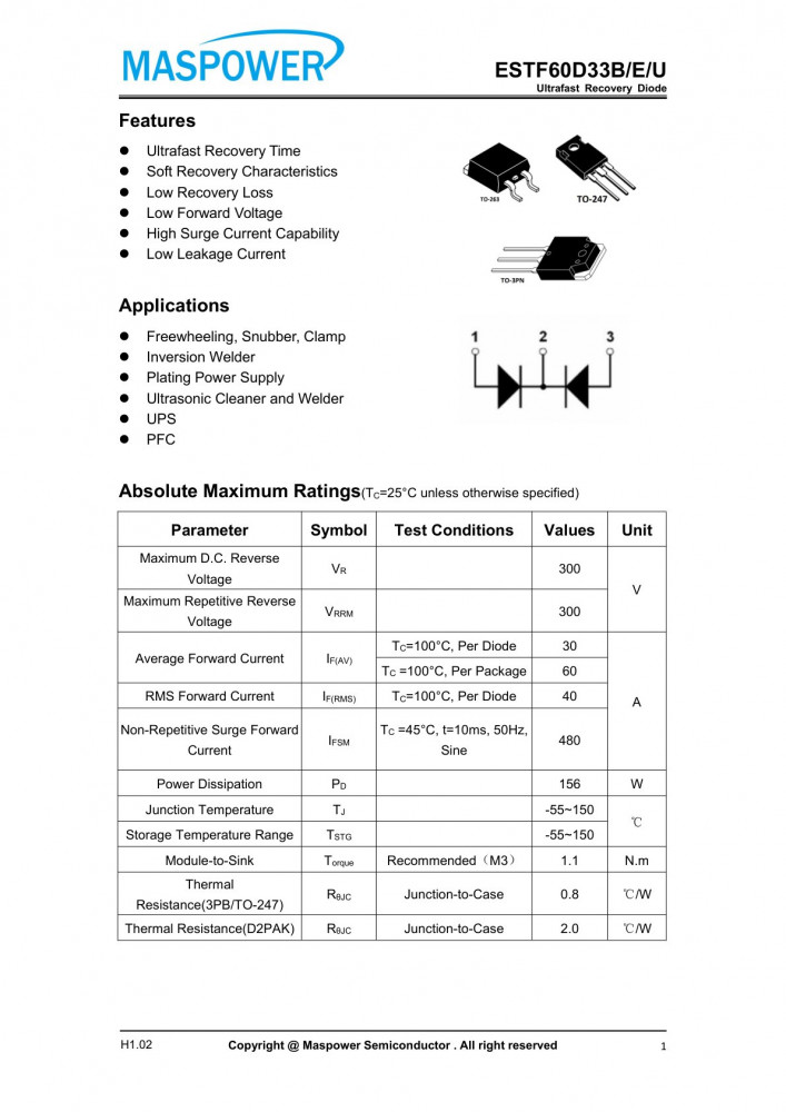 ESTF60D33B datasheet page 1