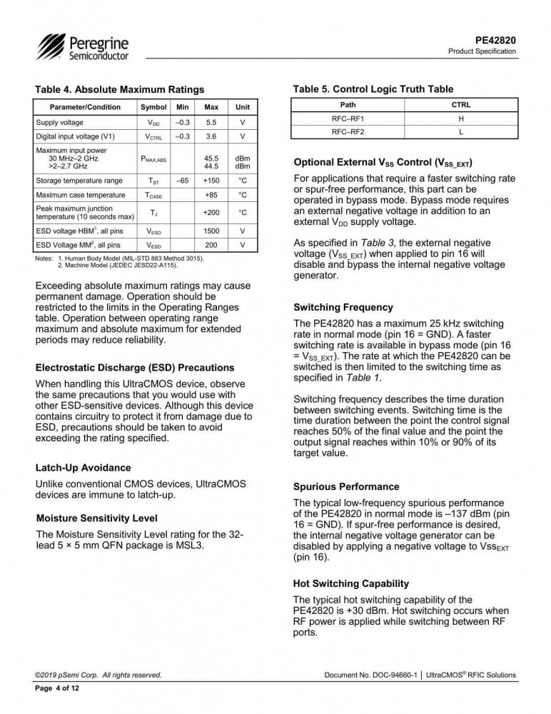 PE42820B-X datasheet page 4