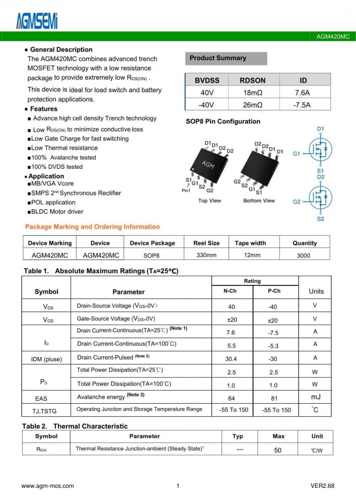 AGM420MC datasheet page 1