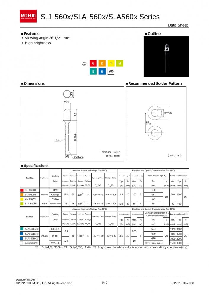 ROHM SLI-560UT3F document page 1