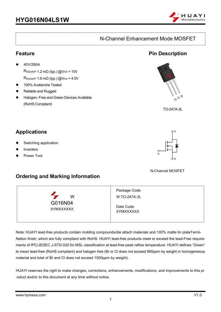 HYG016N04LS1W datasheet page 1