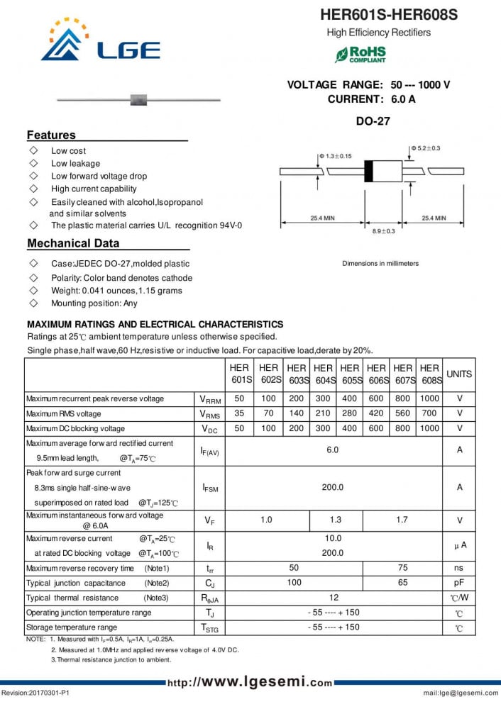 LGE HER605S datasheet page 1
