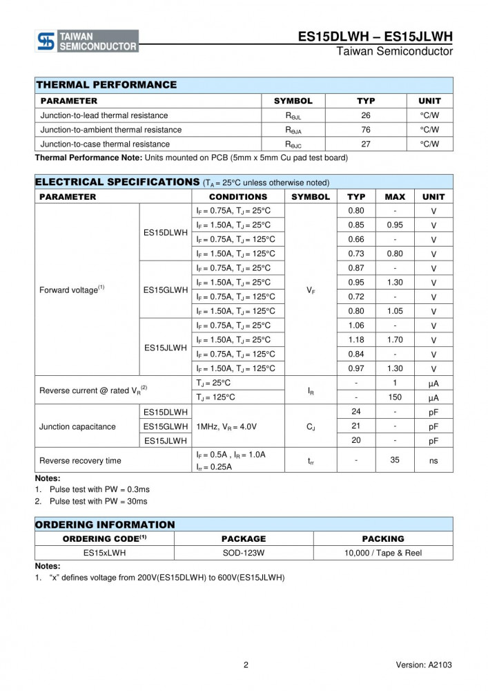 ES15JLWH technical document page 2