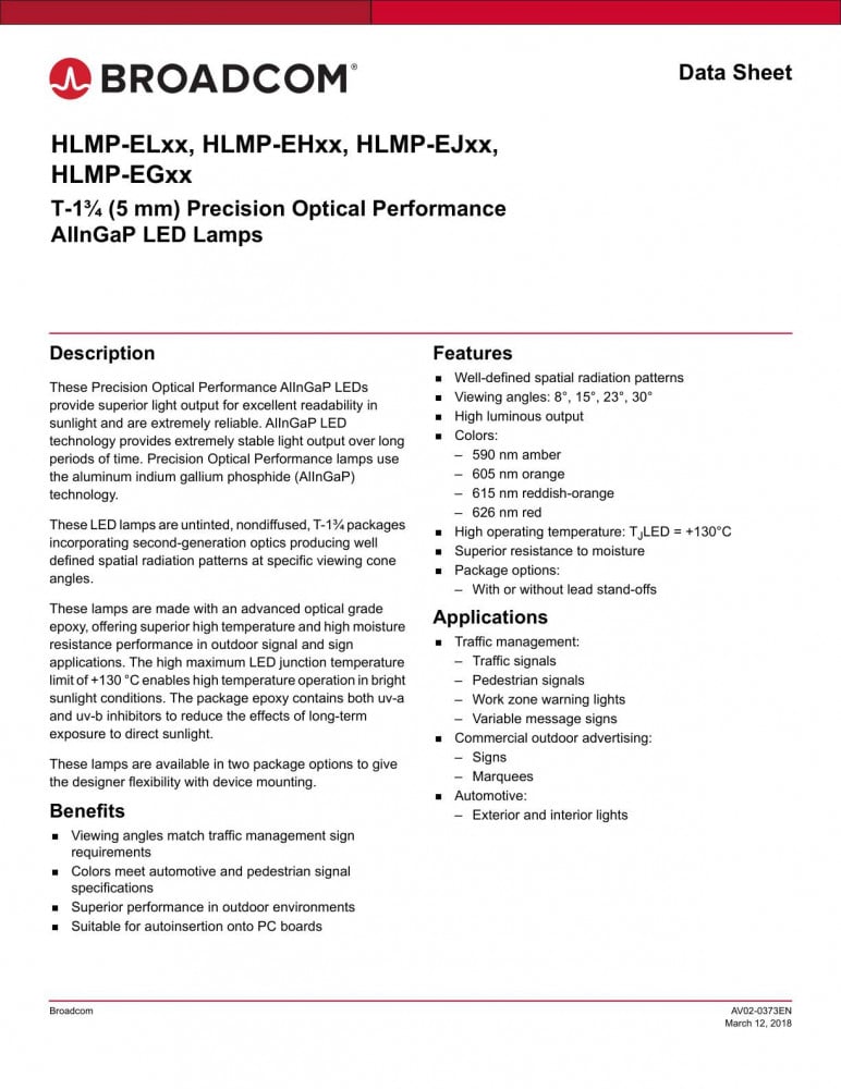 HLMP-EG10-WZ000 datasheet page 1