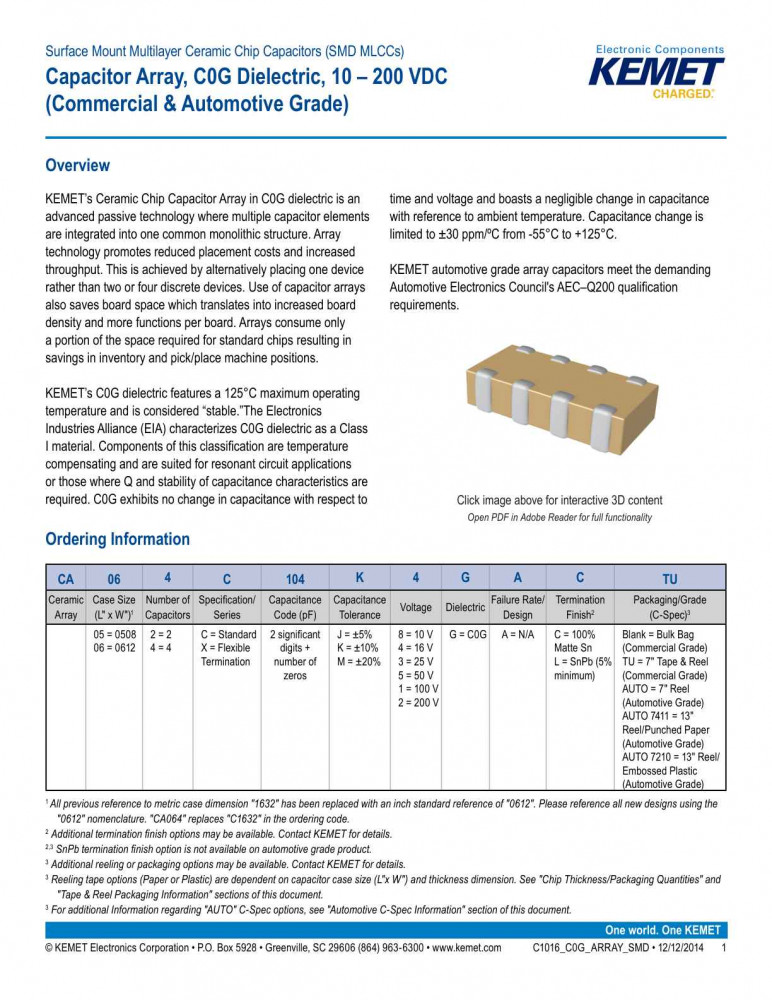 KEMET CA series document page 1