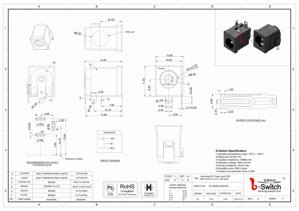 G-Switch DC-S006A-D020-5A technical document page