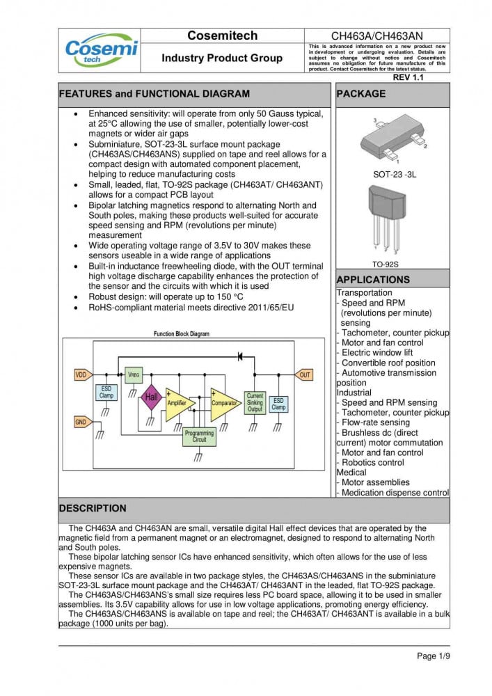 CH463A datasheet page 1