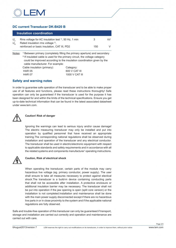 LEM DK 200 B420 B datasheet page 2