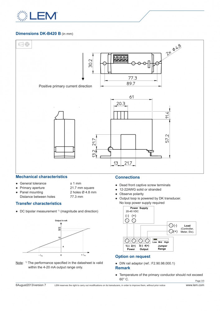LEM DK 200 B420 B datasheet page 3