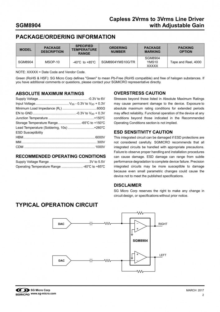 SGM8904 datasheet page 2