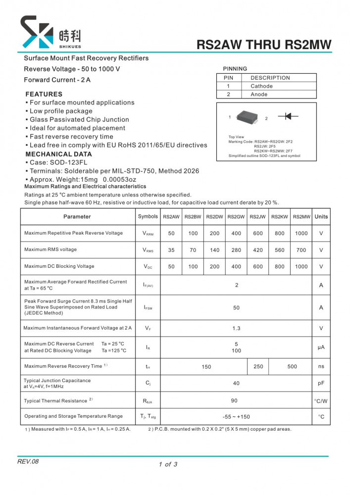 RS2BW datasheet page 1