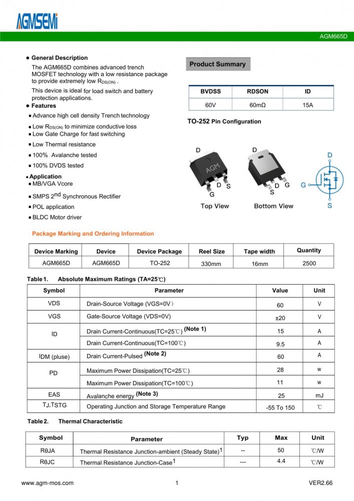 AGM665D datasheet page 1