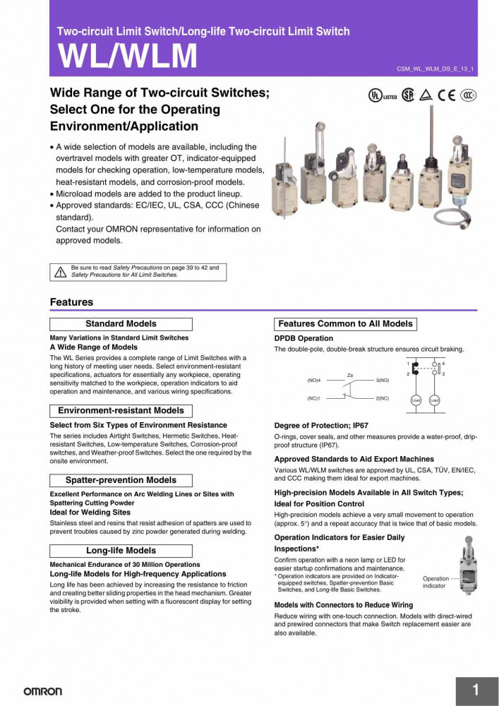 OMRON WL Series technical document page 1