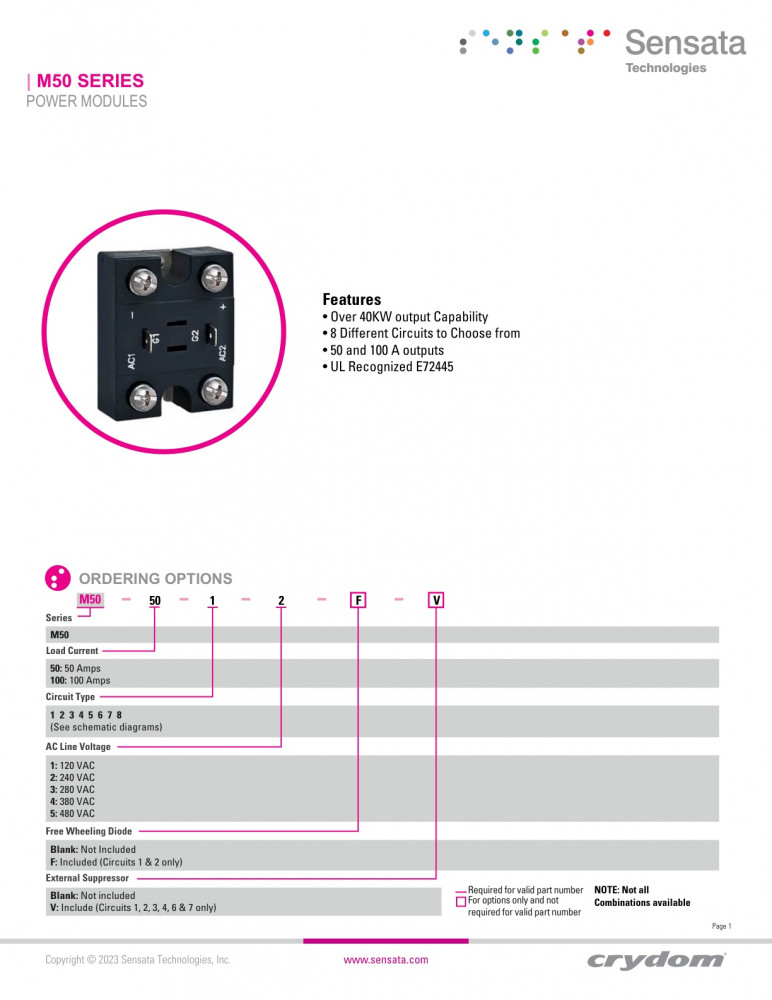Sensata M505035V technical documentation page 1