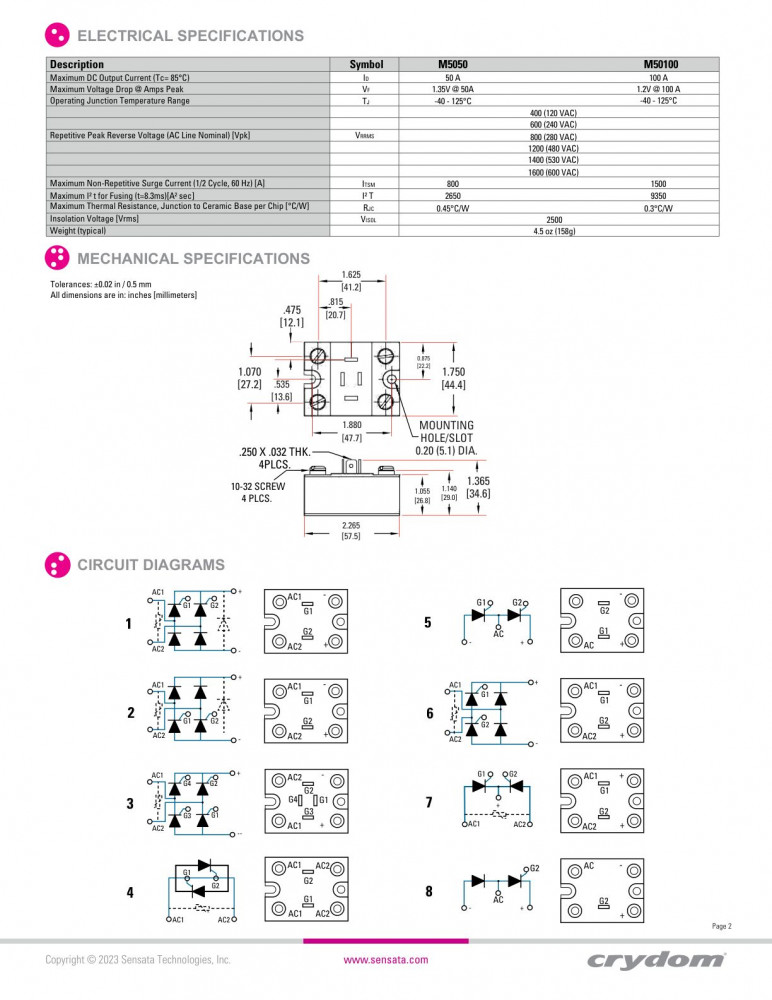 Sensata M505035V technical documentation page 2