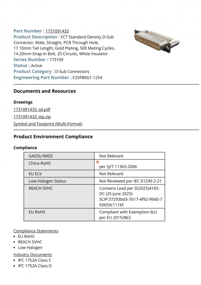 MOLEX 1731091433 technical document preview, page 1