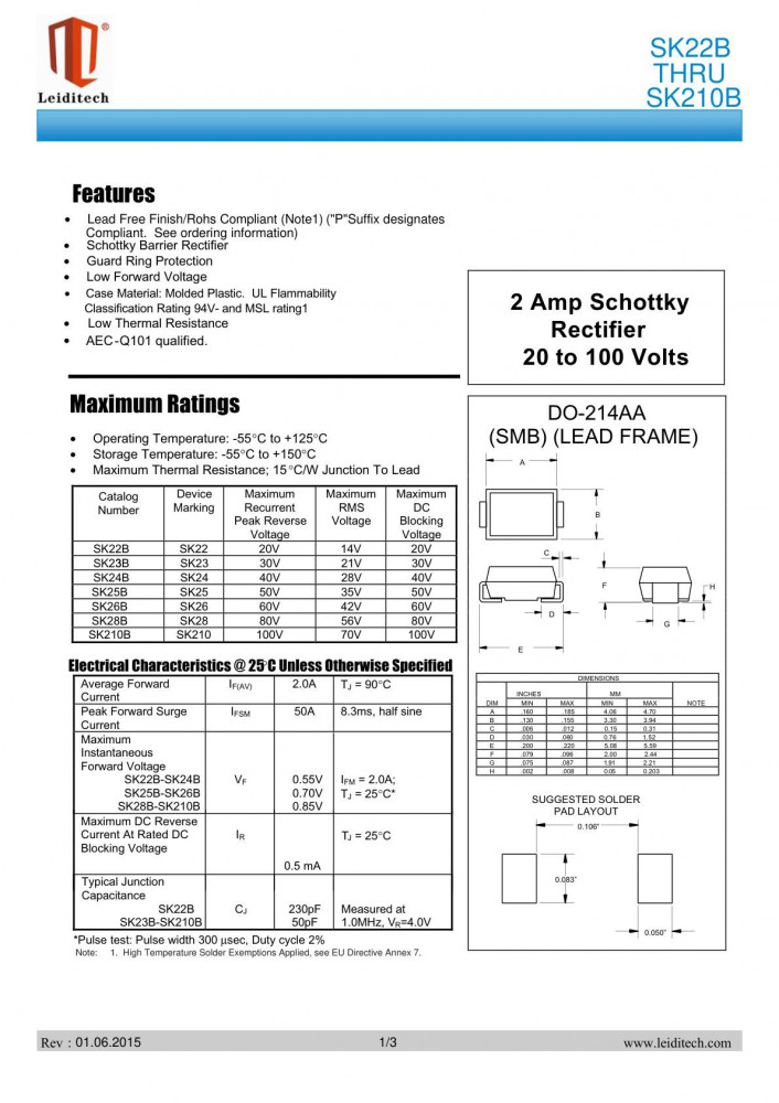 SK26B datasheet page 1