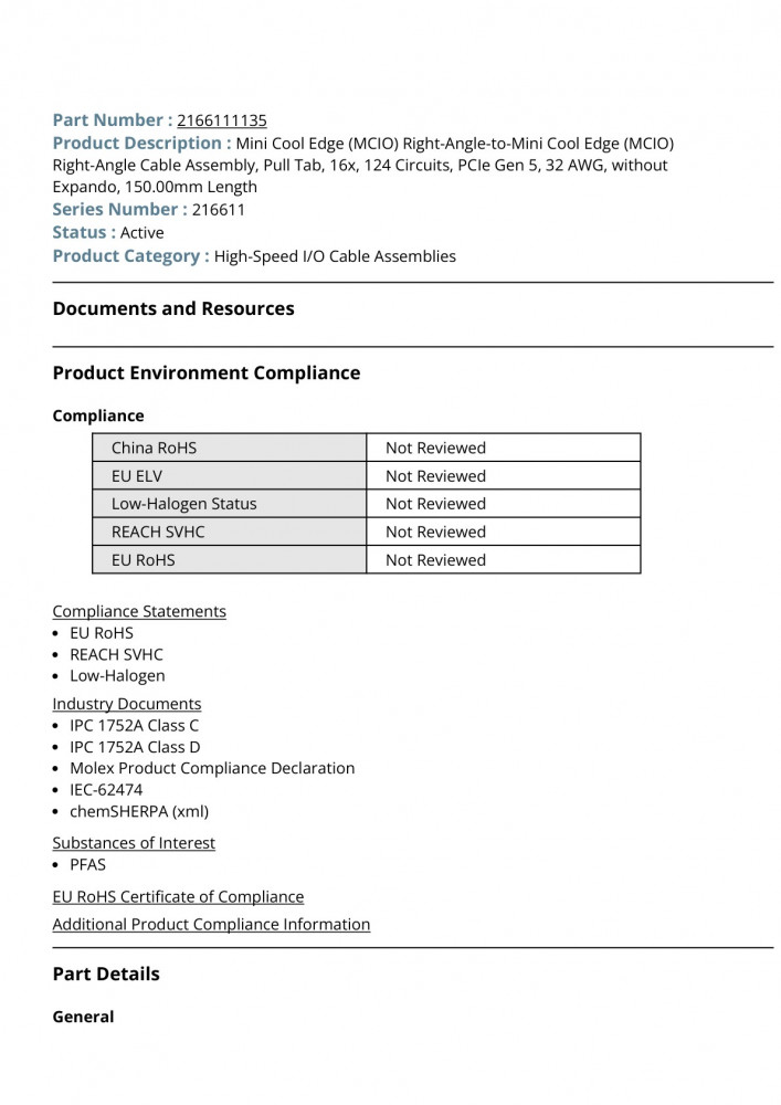 MOLEX 2166111135 product documentation image 1