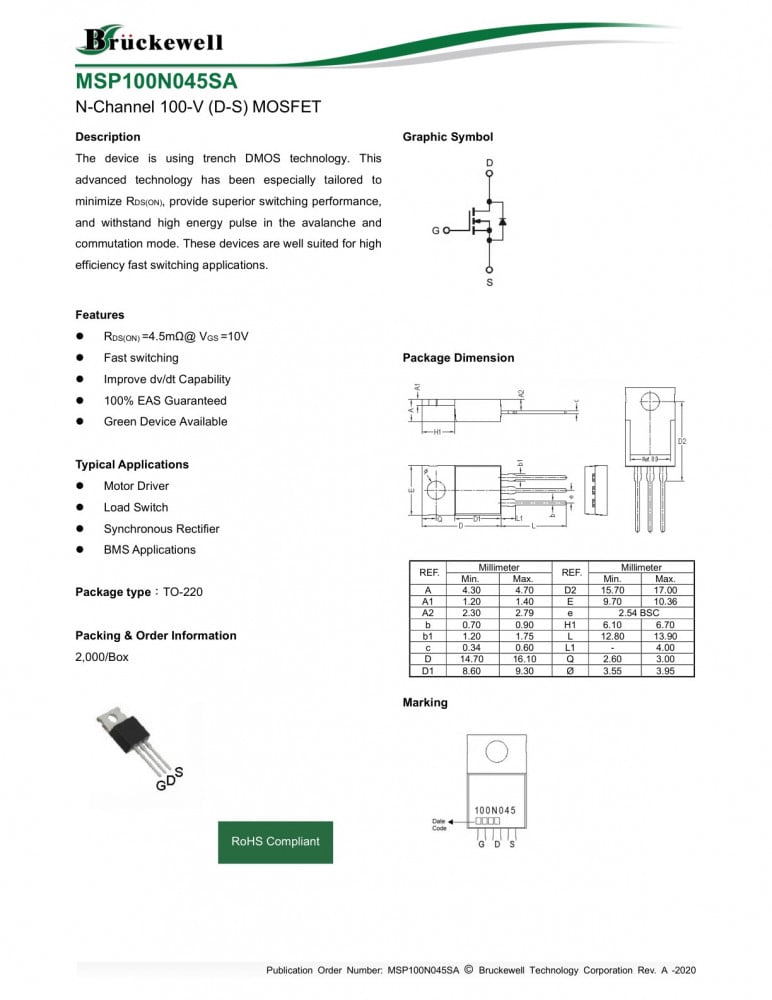 MSP100N045SA datasheet page 1